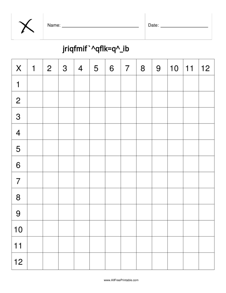 Blank Multiplication Chart 1-12 Printable | Multiplication Chart Printable
