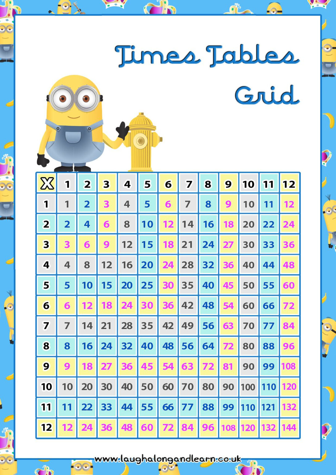 Times Table Chart Printable A4 | Multiplication Chart Printable